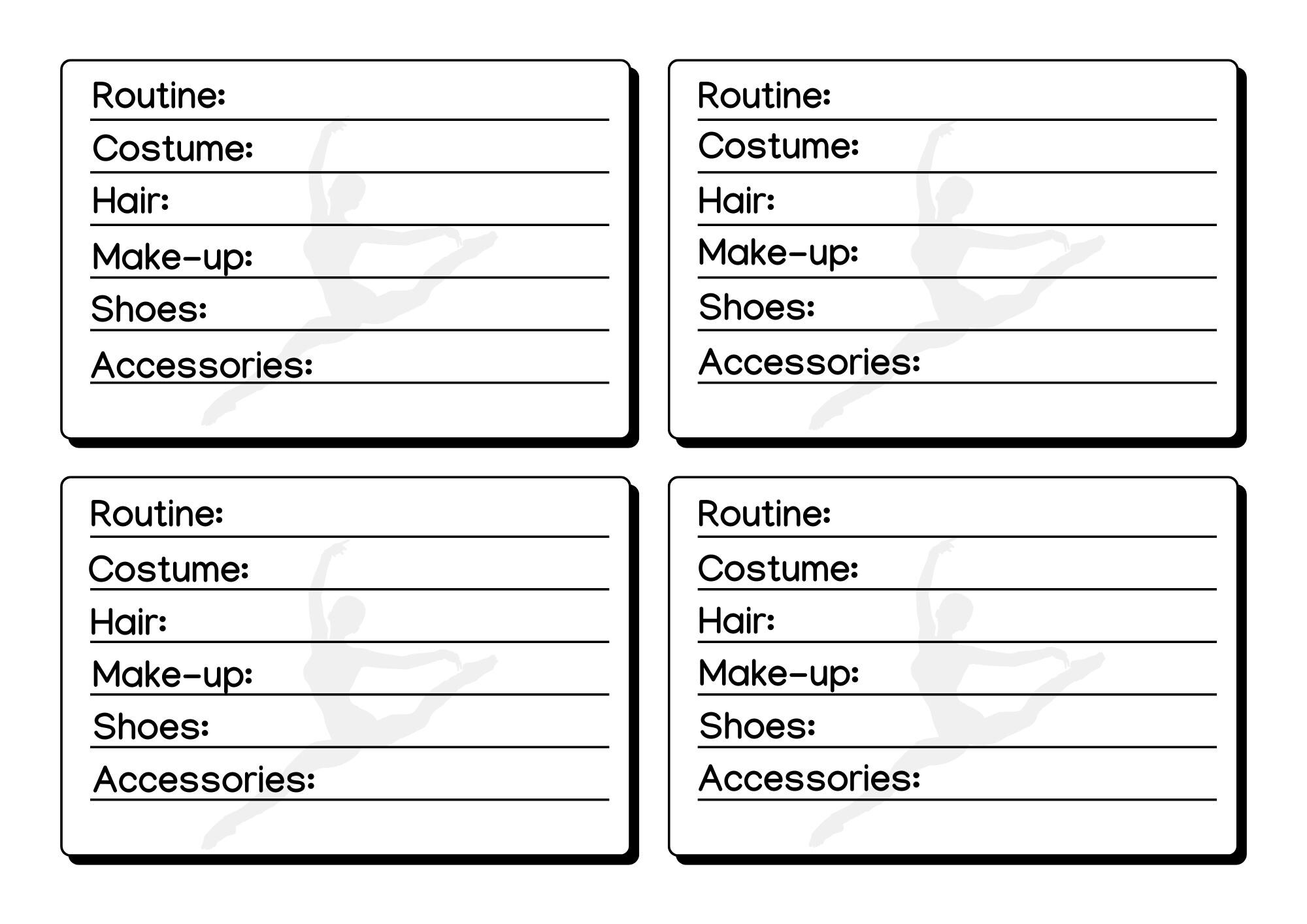 Printable Dance Costume Tracker: Recital & Competition Planner (PDF ...