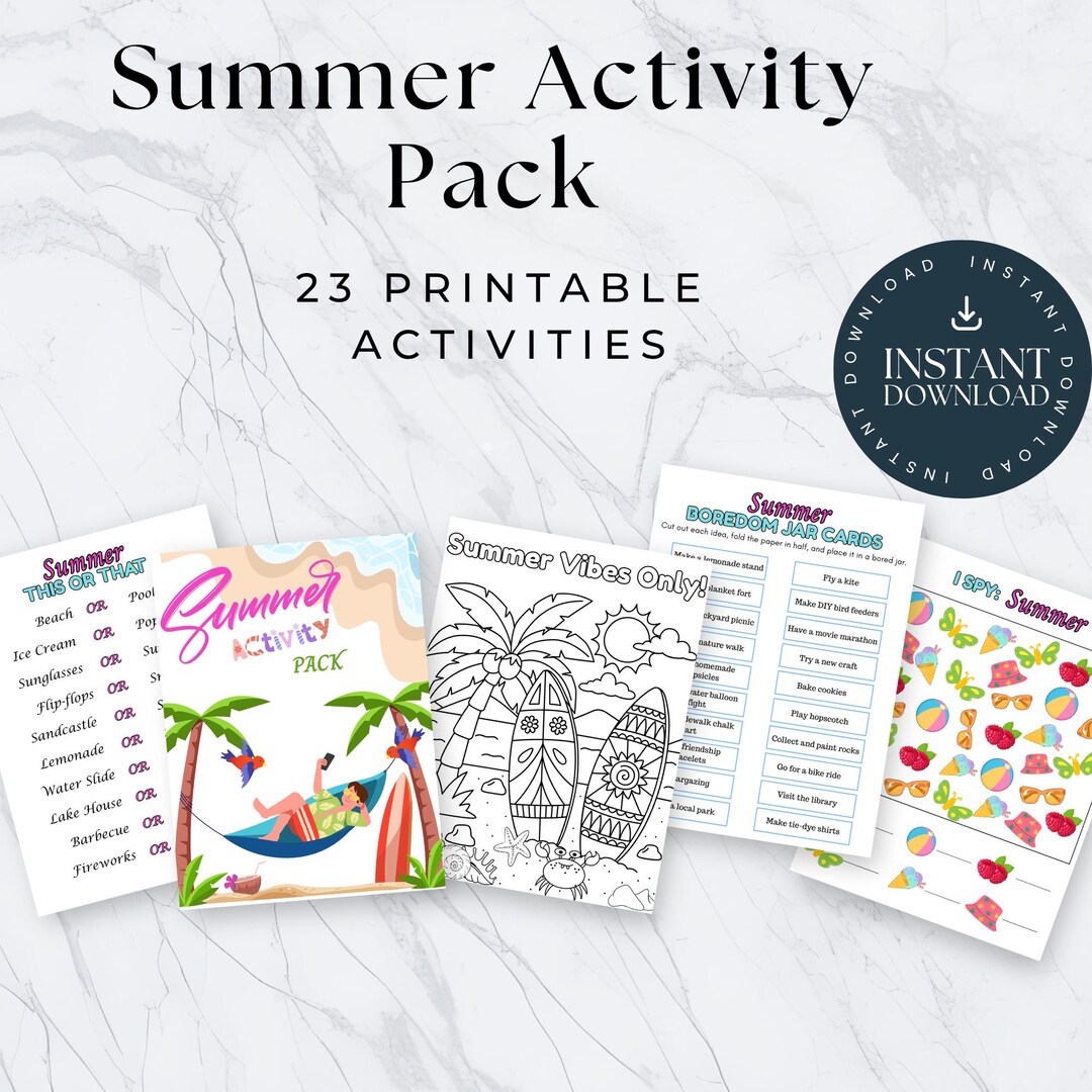 Summer Kids Activity Pack: 23-page Puzzles, Coloring, Games (PDF ...