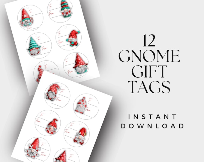 Christmas Gnome Gift Tags, Printable Gnome Gift Tags, Digital Christmas Gift Tags, Red and Green ...
