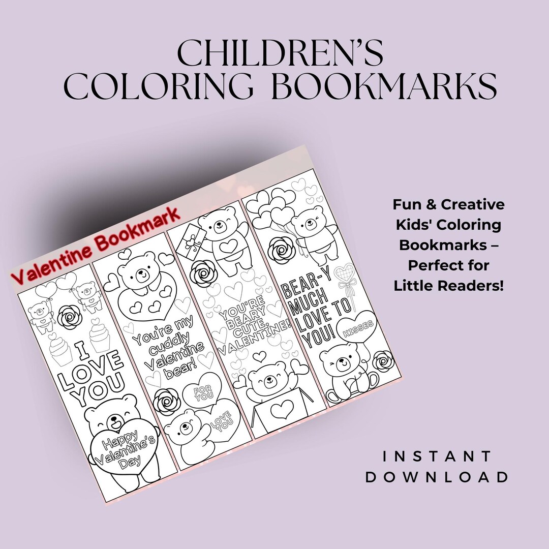 Kids Valentine's Day Coloring Bookmarks | Printable DIY Valentines for ...