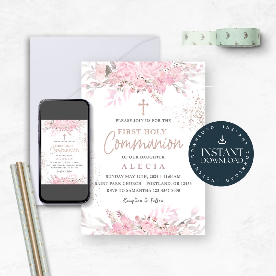 First Communion Girls Invitations, Customized Party Invites, Religious ...