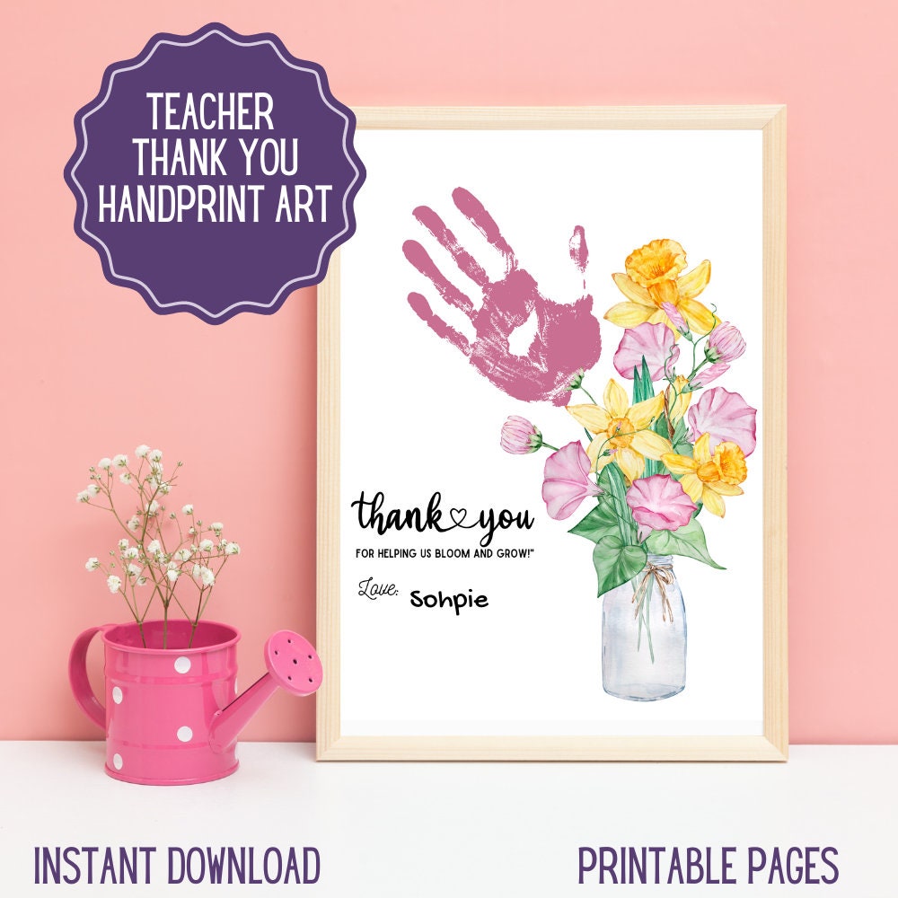 Teacher Appreciation Handprint Art Kids' DIY Gift Kit Printable Digital ...