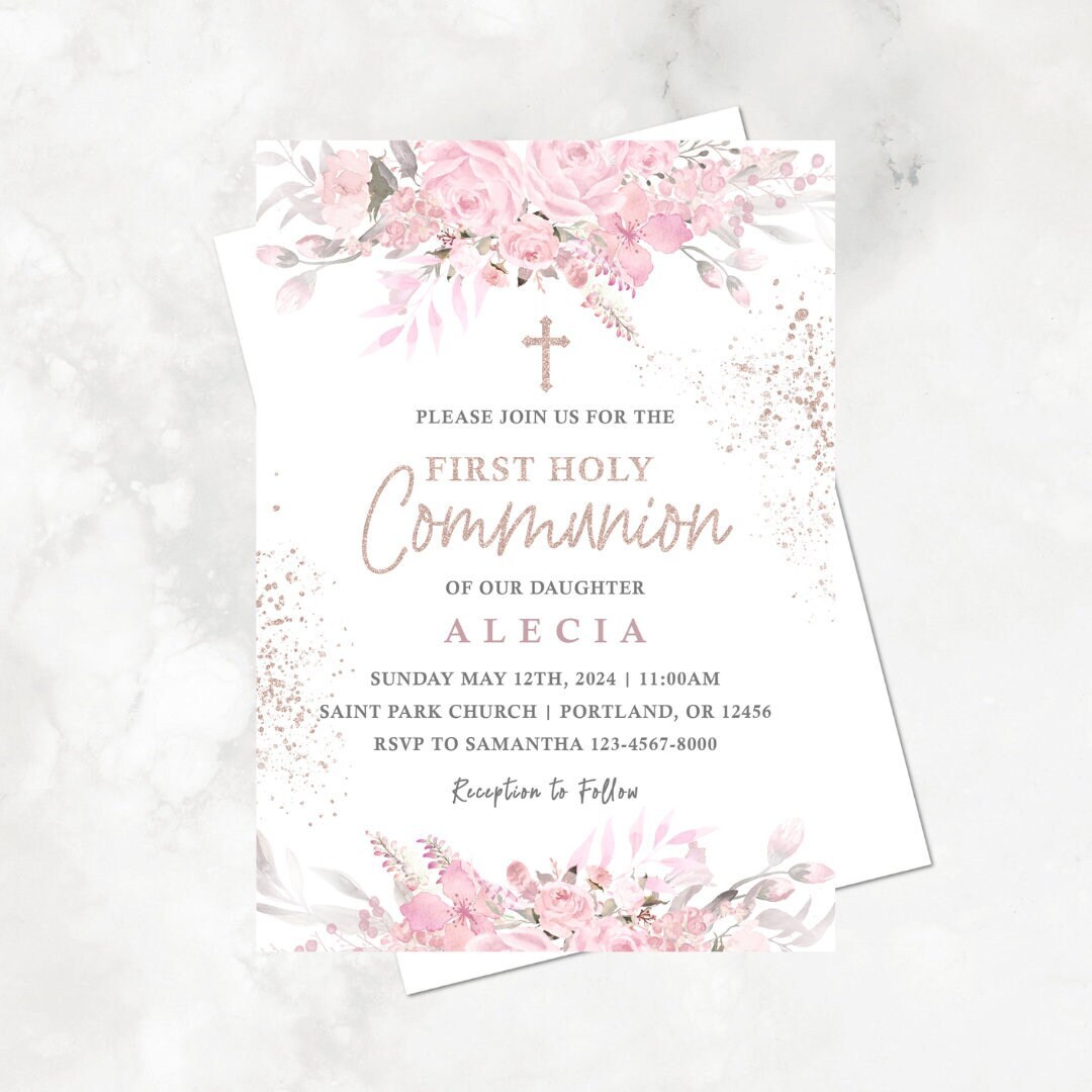 First Communion Girls Invitations, Customized Party Invites, Religious ...