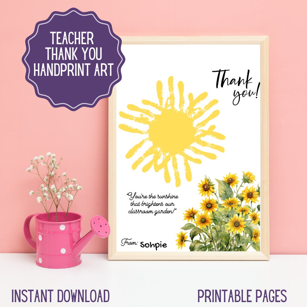 Teacher Appreciation Handprint Art Kids' DIY Gift Kit Printable Digital ...