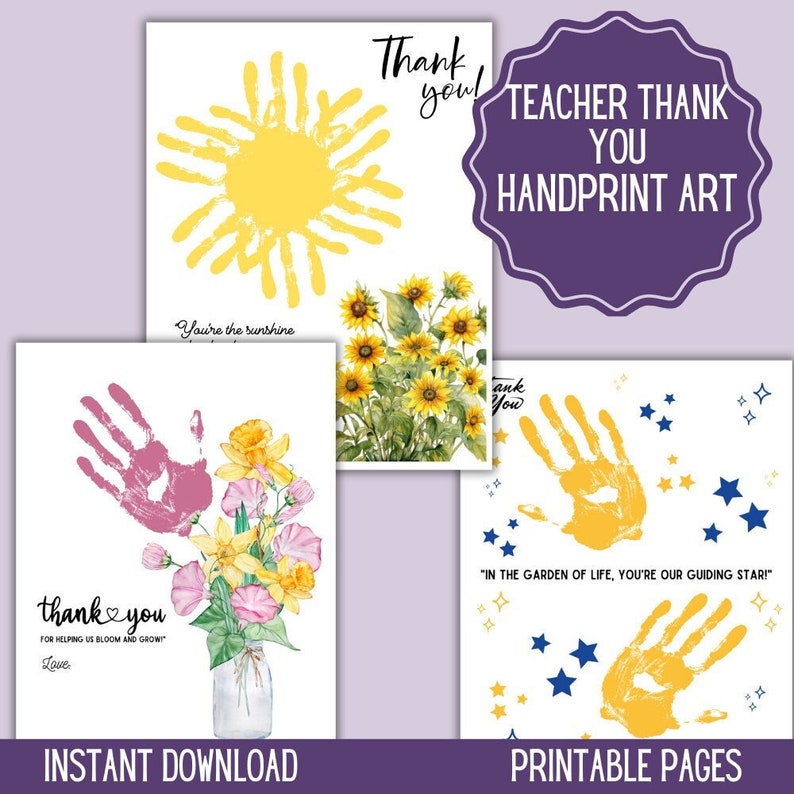Teacher Appreciation Handprint Art Kids' DIY Gift Kit Printable Digital ...