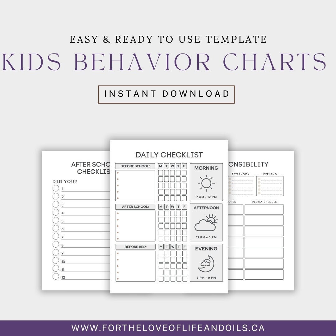 Kids Behavior Charts Bundle: Instant Digital Download - Chore, Routine ...