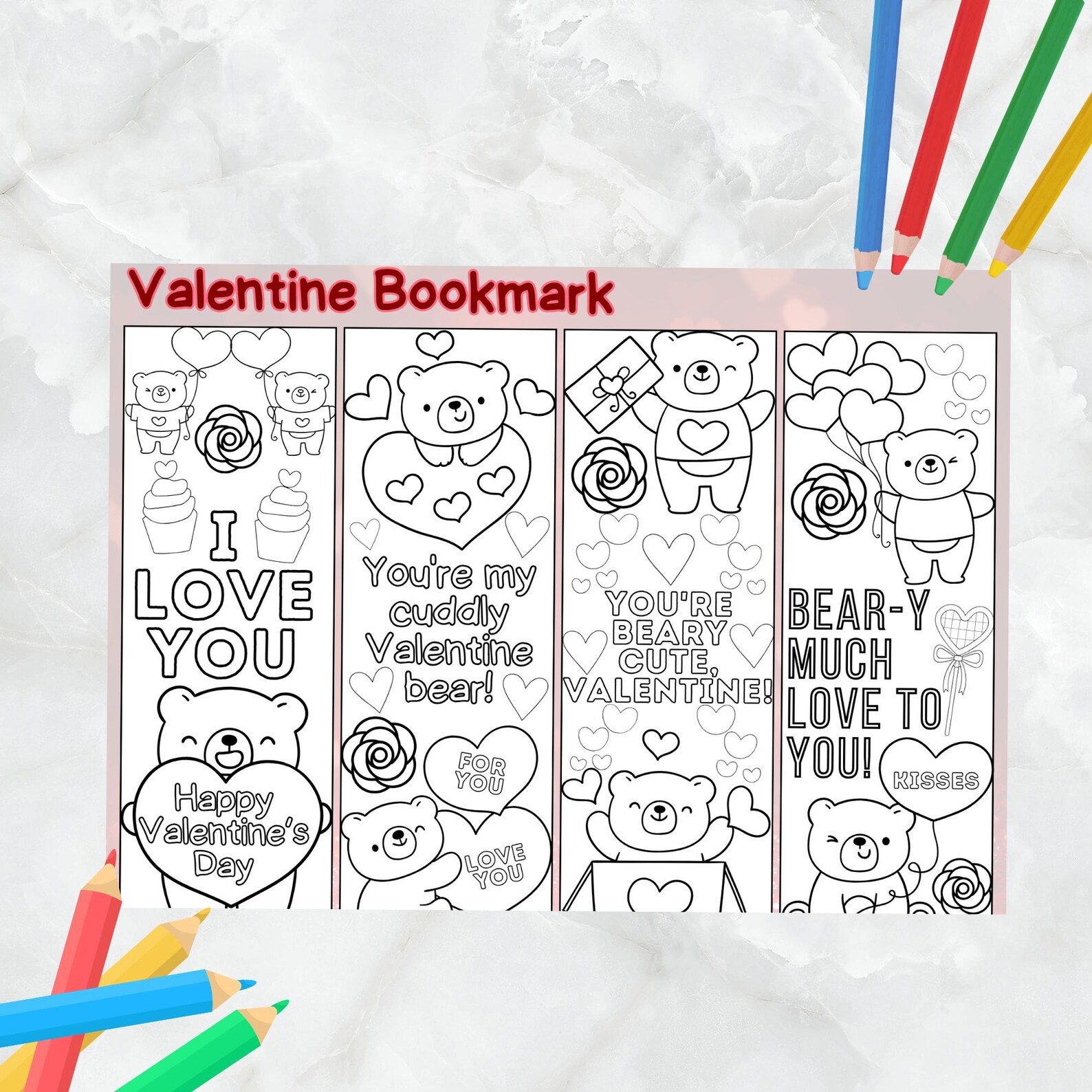 Kids Valentine's Day Coloring Bookmarks | Printable DIY Valentines for ...