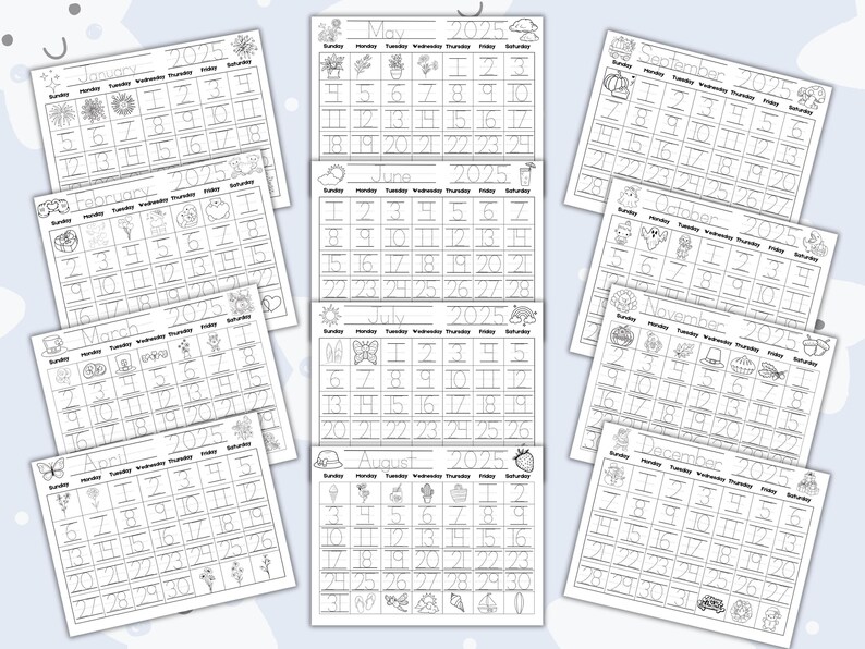 2025 Kids Traceable Calendar: Handwriting Practice (instant Download ...