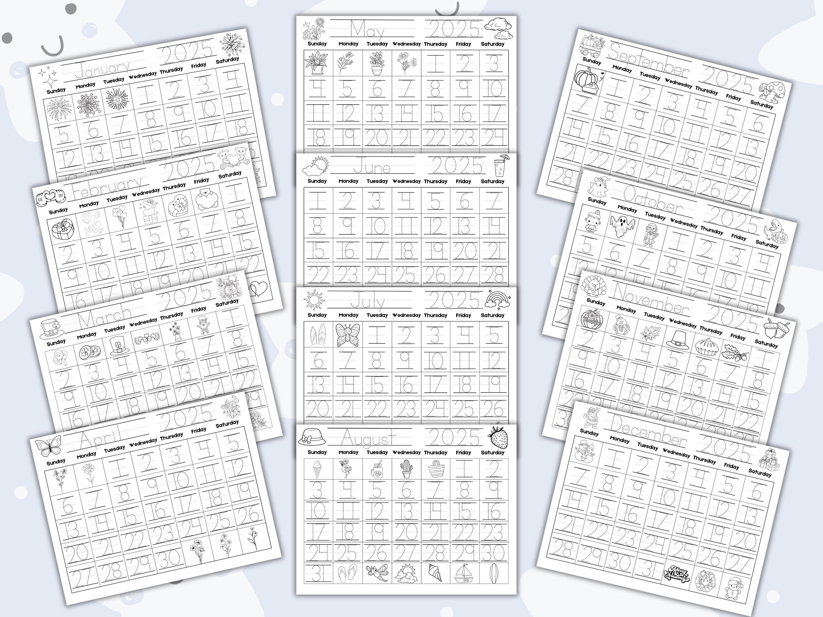 2025 Kids Traceable Calendar: Handwriting Practice (instant Download ...