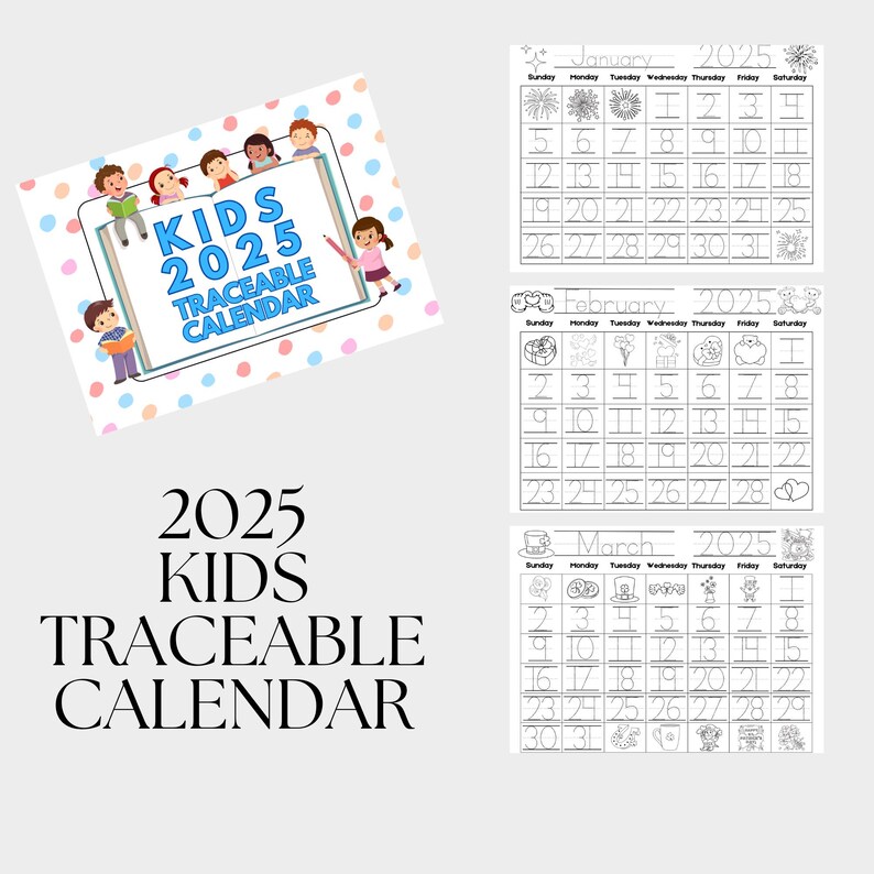2025 Kids Traceable Calendar: Handwriting Practice (instant Download ...