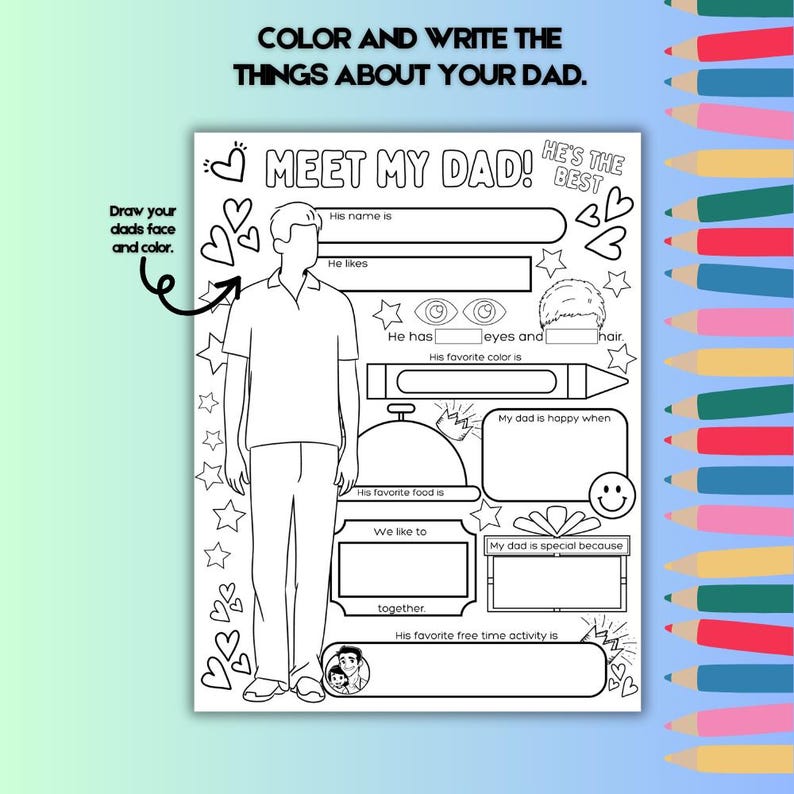 Father's Day All About Me Printable Kids Activity (digital Download) - Etsy