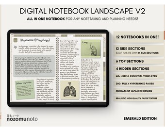 Digital Notebook Landscape All in One 12 Tab Green Goodnotes Notebook ...