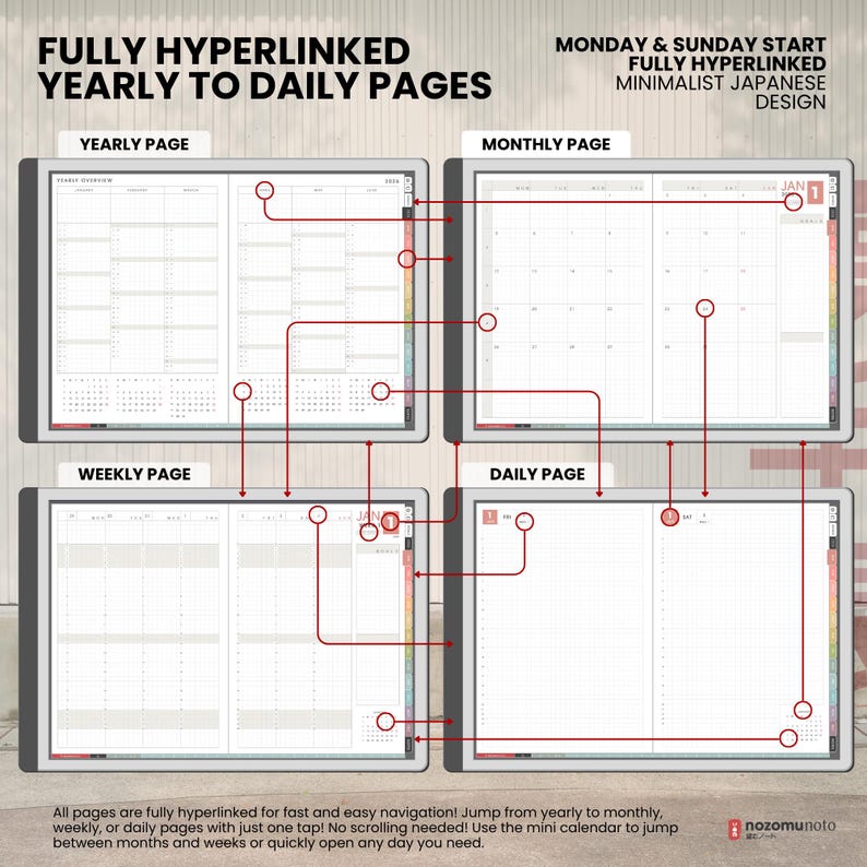Digital Planner 2026 Landscape Remarkable Supernote Boox Bigme Kobo ...
