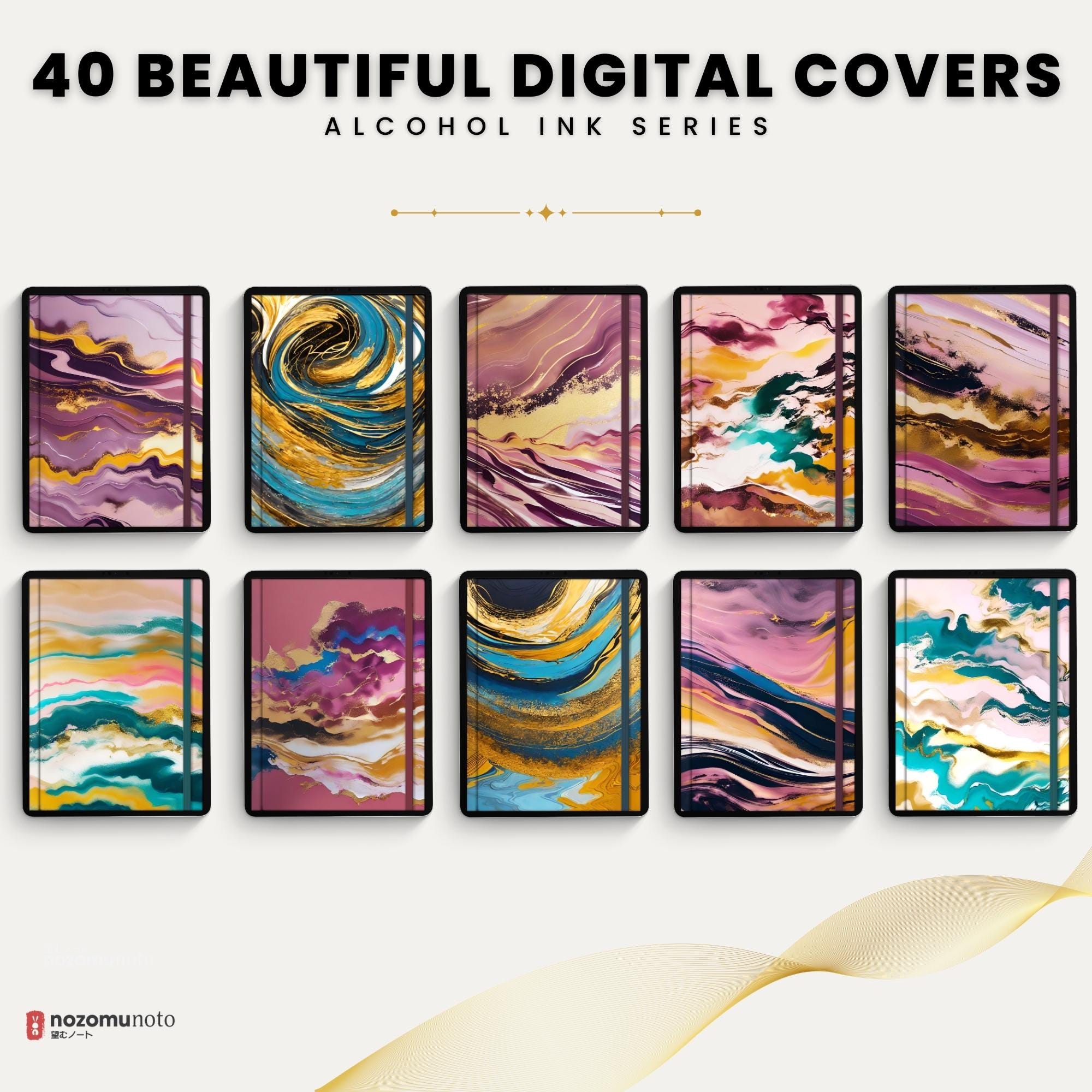 Digital Covers Alcohol Ink Text Frame Flower Widget Goodnotes ...