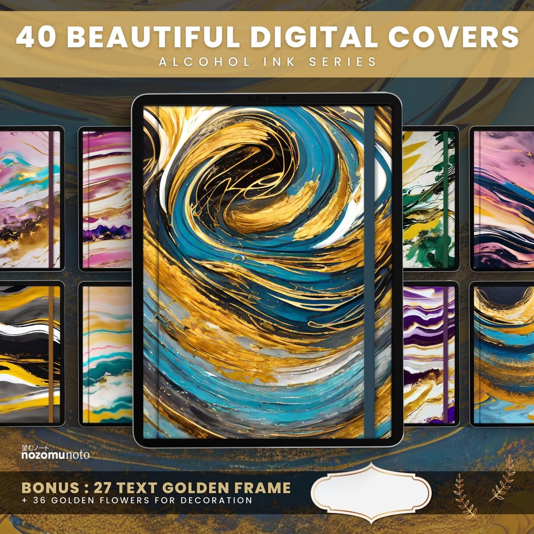 Digital Covers Alcohol Ink Text Frame Flower Widget Goodnotes ...