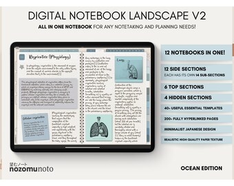 Digital Notebook Landscape All in One 12 Tab Green Goodnotes Notebook ...