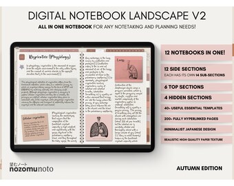 Digital Notebook Landscape All in One 12 Tab Green Goodnotes Notebook ...