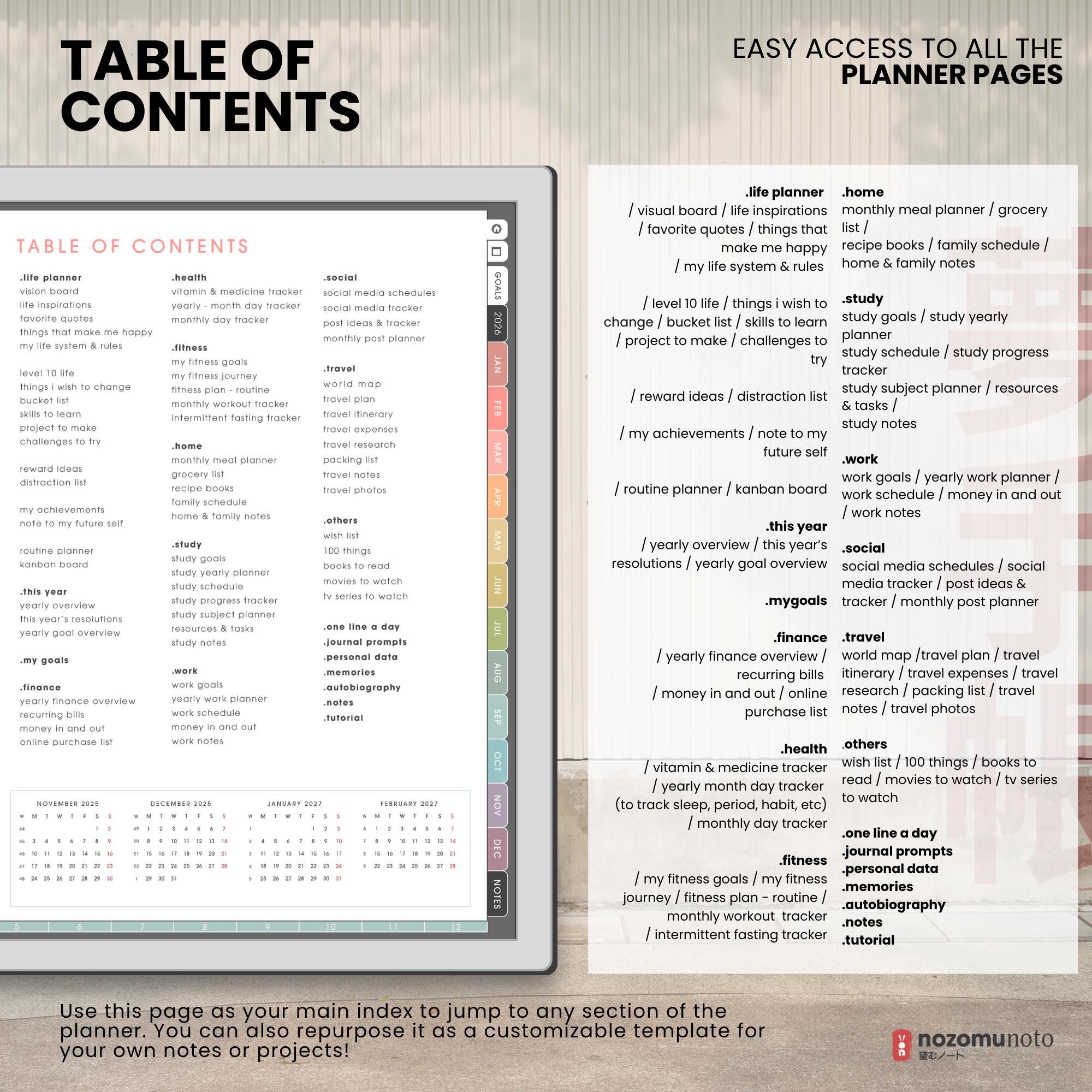 Digital Planner 2026 Landscape Remarkable Supernote Boox Bigme Kobo ...