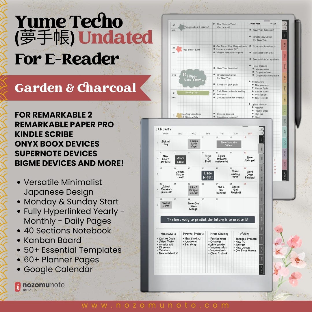 Digital Planner Undated Remarkable Supernote Boox Bigme Kindle Scribe ...