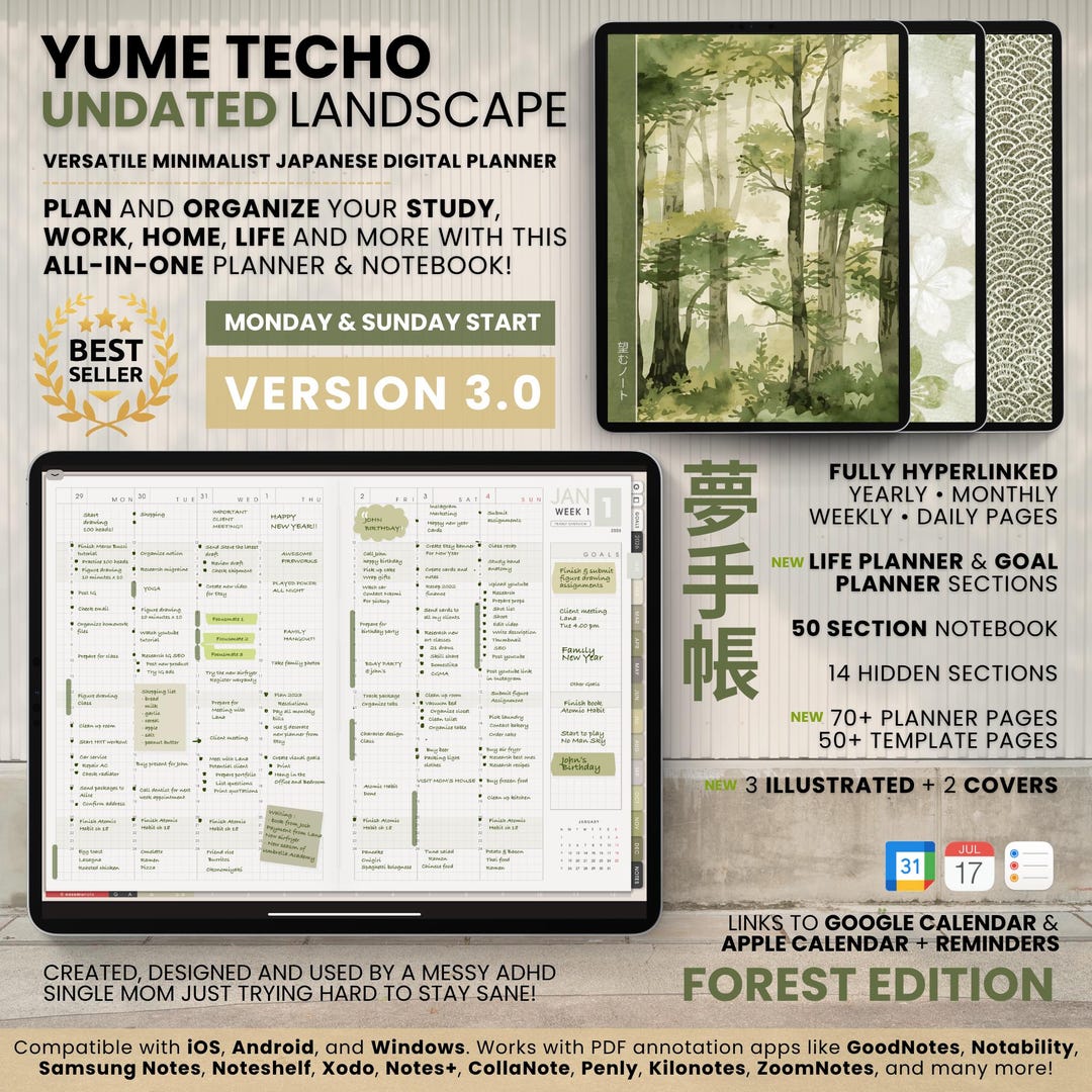 Undated Digital Planner Notebook 50 Subject Hobo Japanese Multipurpose ...