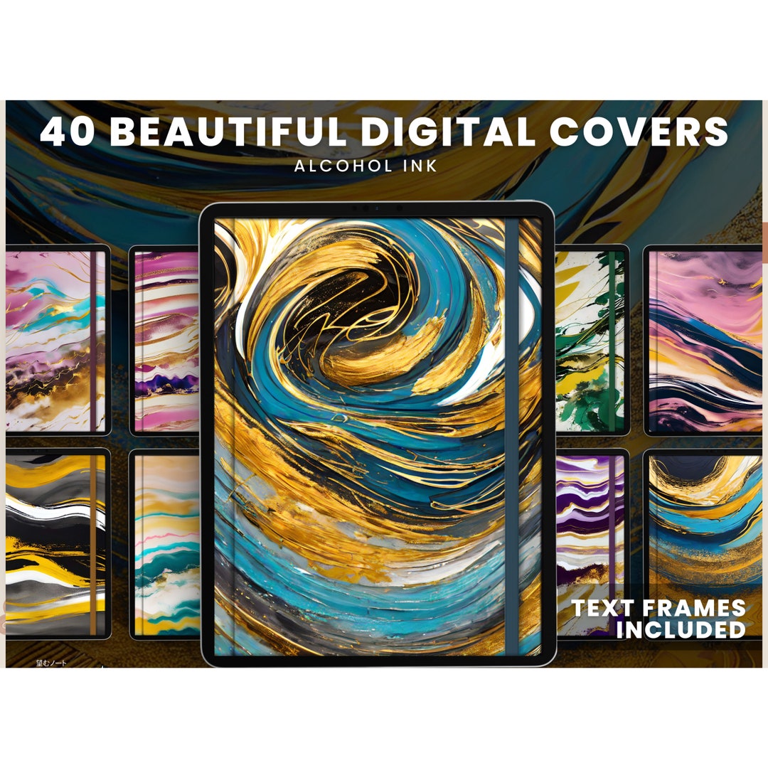 Digital Covers Alcohol Ink Text Frame Flower Widget Goodnotes ...