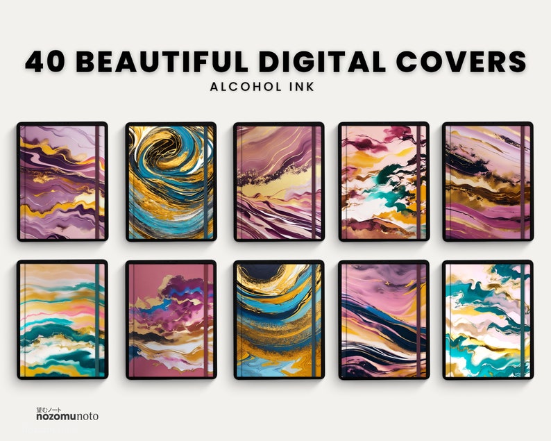 Digital Covers Alcohol Ink Text Frame Flower Widget Goodnotes - Etsy