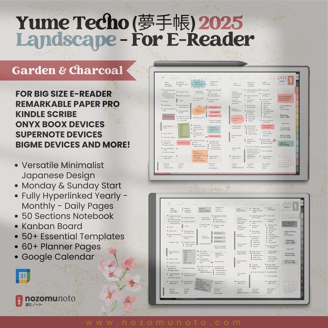 Digital Planner 2025 Landscape Remarkable Supernote Boox Bigme Kobo ...