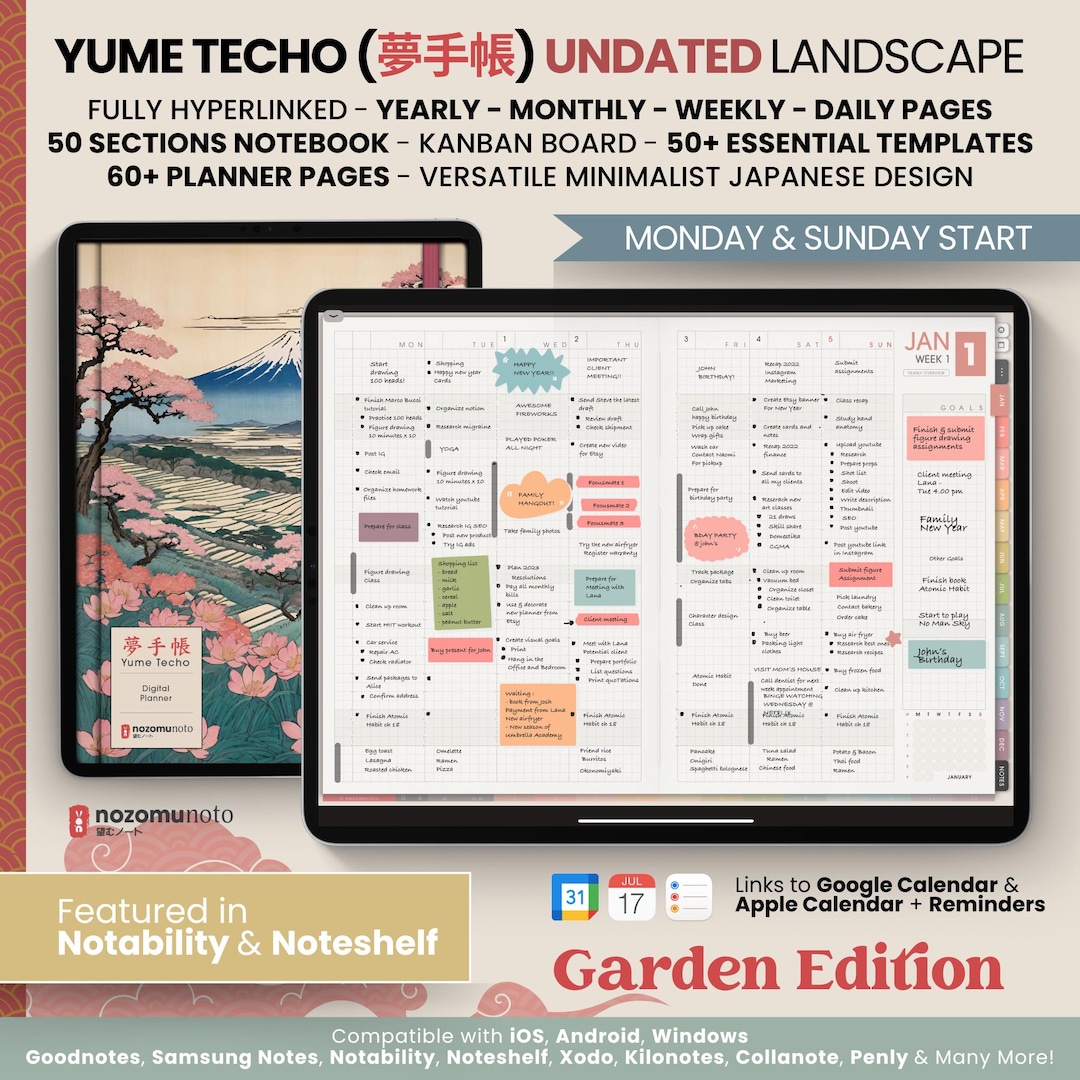 Undated Digital Planner Landscape ADHD Minimalist Japanese All in One ...