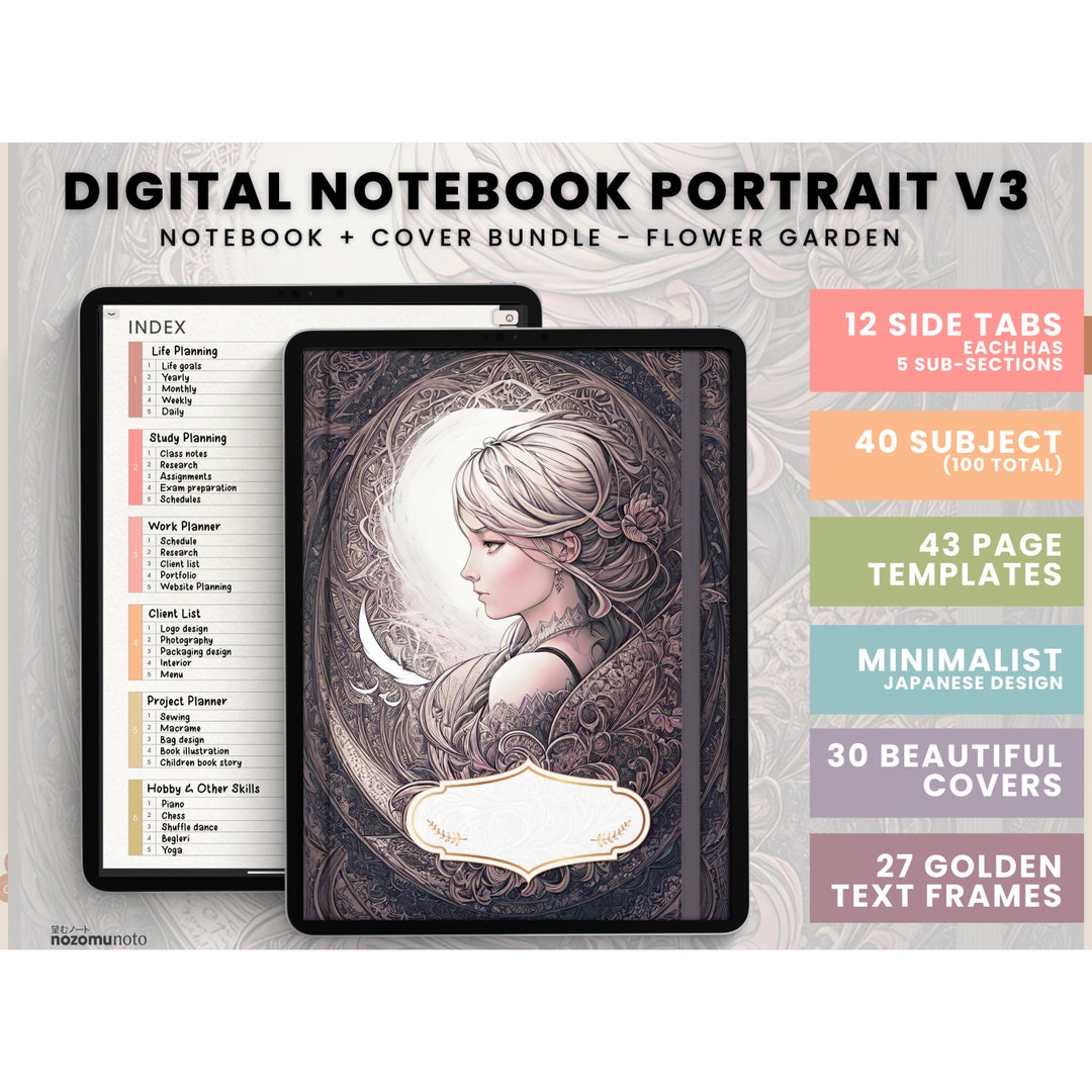 Digital Notebook Portrait 12 Tabs 40 Notes Covers Multipurpose ...
