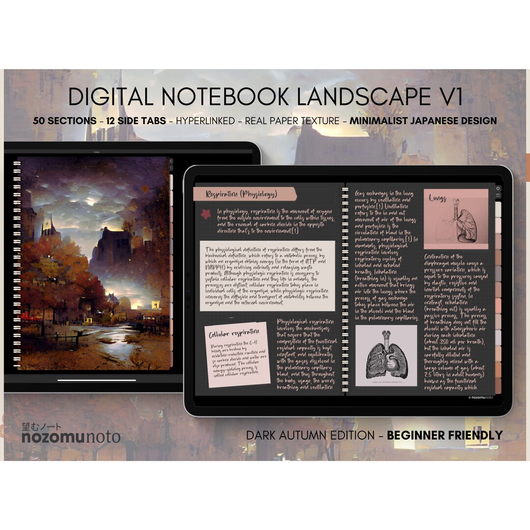 Digital Notebook Landscape V1 Dark 50 Subject 12 Tab Multipurpose ...