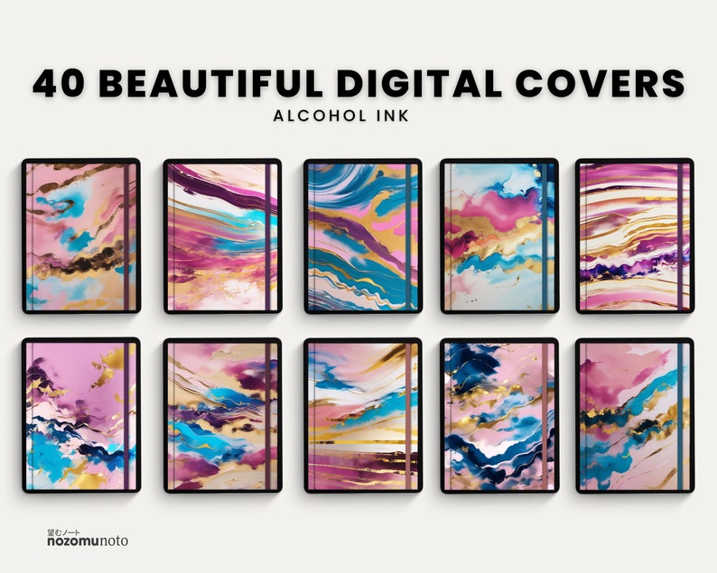 Digital Covers Alcohol Ink Text Frame Flower Widget Goodnotes - Etsy