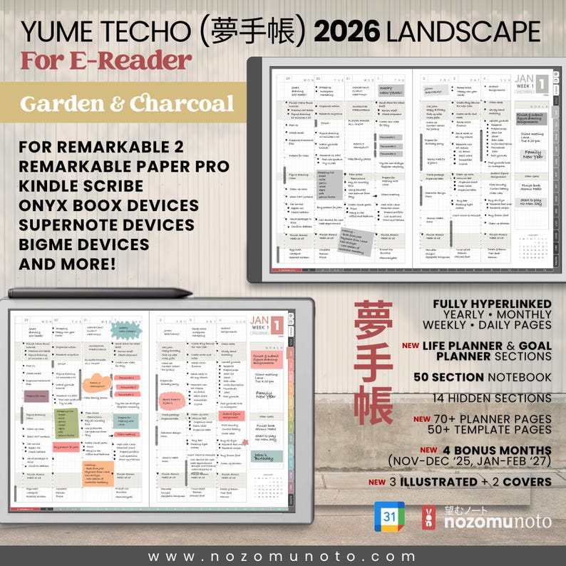 Digital Planner 2026 Landscape Remarkable Supernote Boox Bigme Kobo ...
