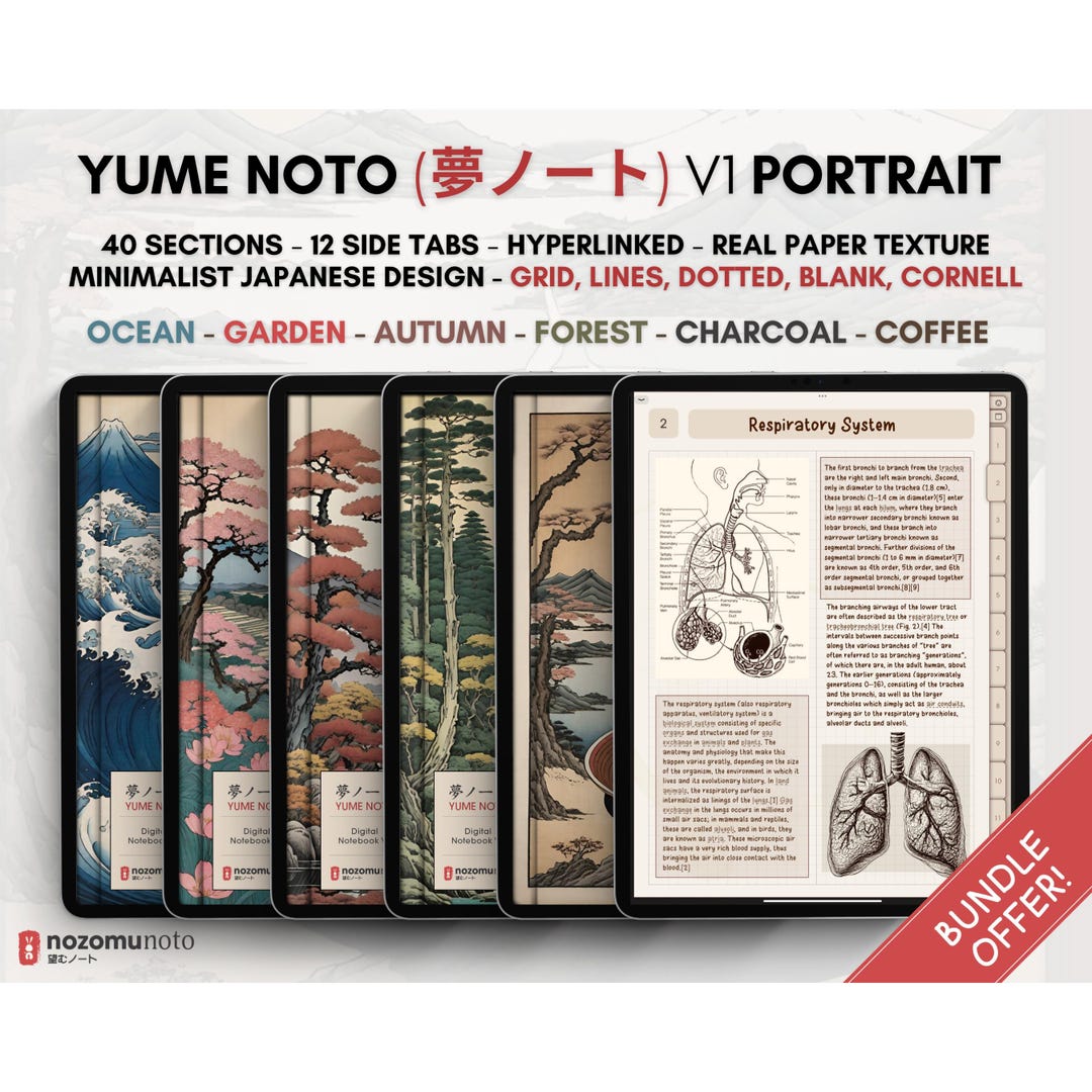 Bundle Digital Notebook V1 Portrait 40 Subject 12 Side Tab Multipurpose ...