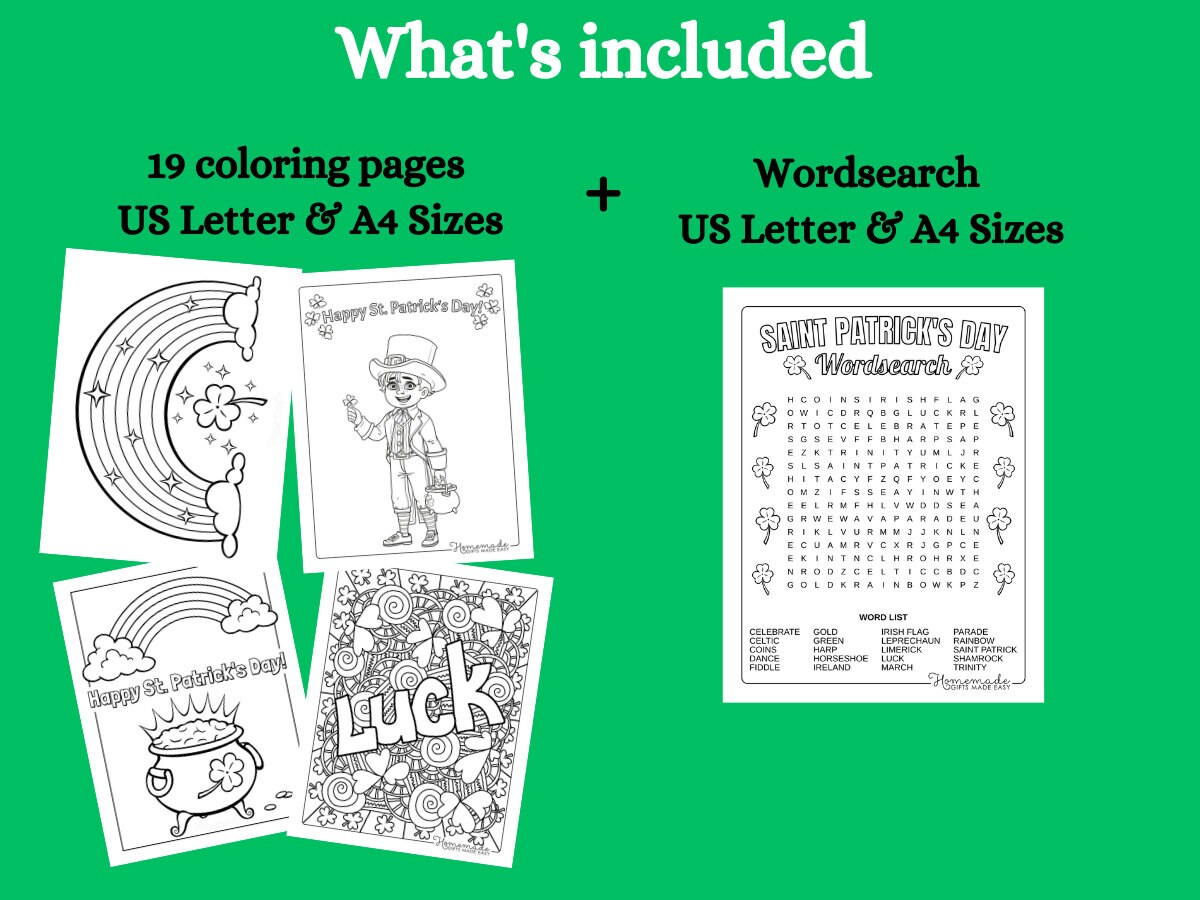 St. Patrick's Day Coloring Pages - Instant Download, Shamrocks, Pot of ...
