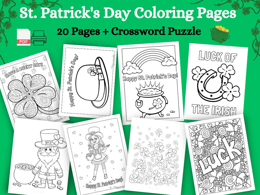 St. Patrick's Day Coloring Pages - Instant Download, Shamrocks, Pot of ...