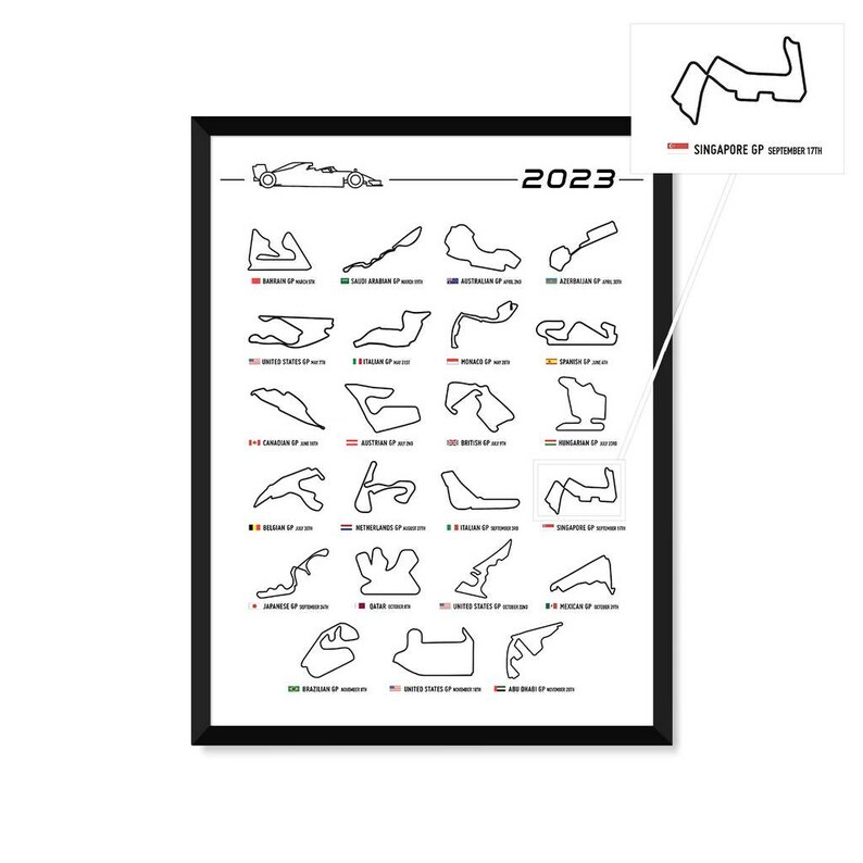 F1 2023 Calendar Poster Formula 1 Poster Grand Prix Tracks Gift for Him ...