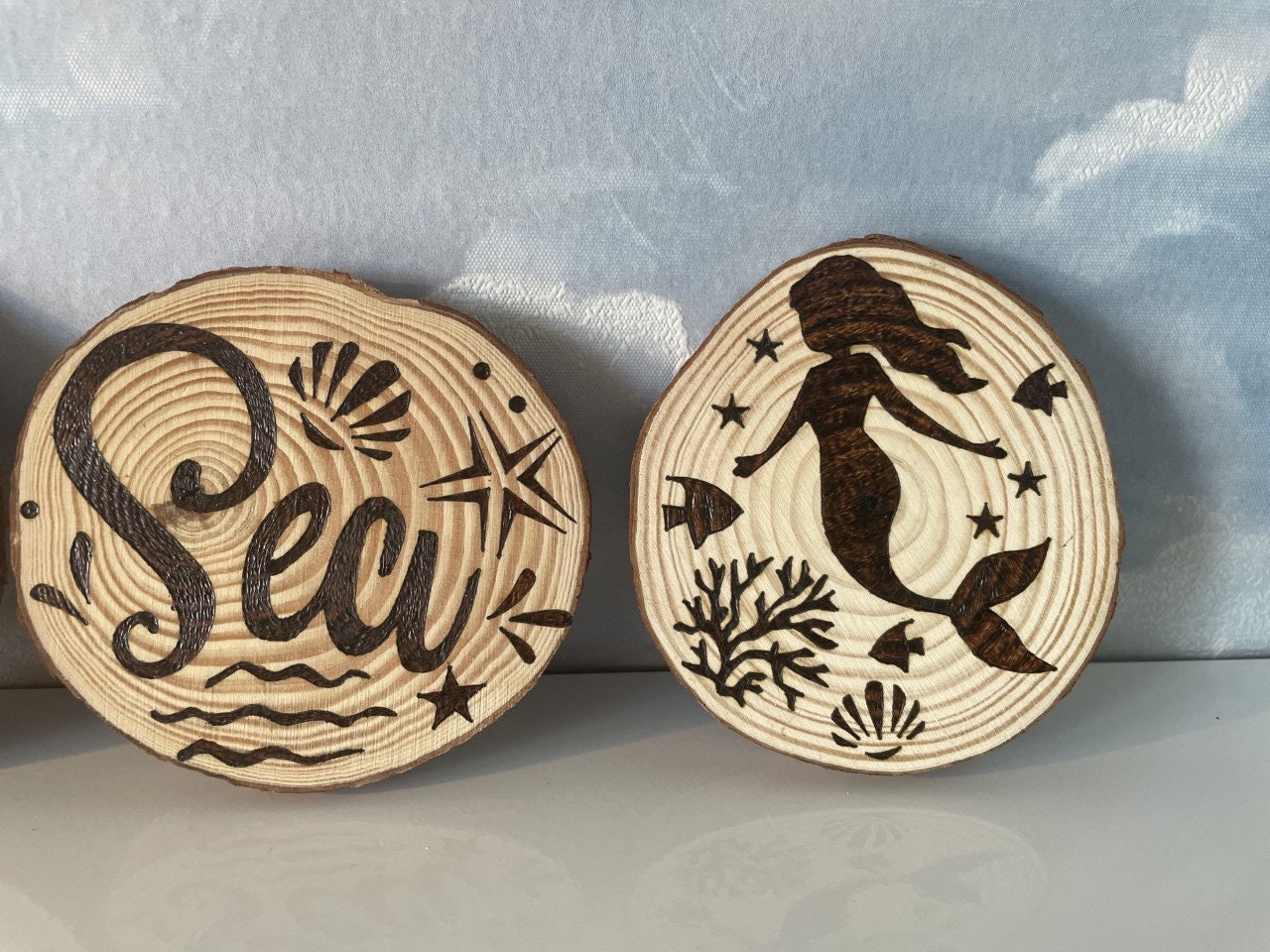 Mermaid Wooden Pyrography Coasters. - Etsy