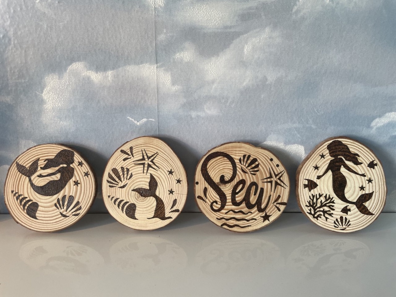 Mermaid Wooden Pyrography Coasters. - Etsy