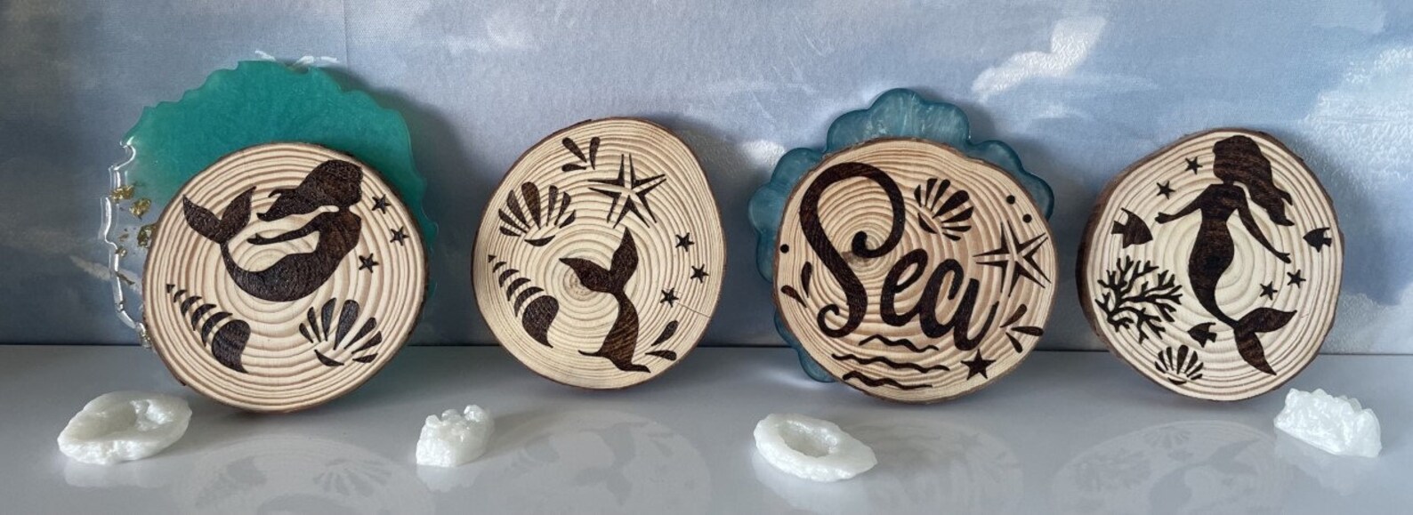Mermaid Wooden Pyrography Coasters. - Etsy