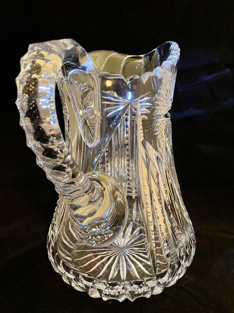 American Brilliant Cut Glass Pitcher Signed Fry - Etsy