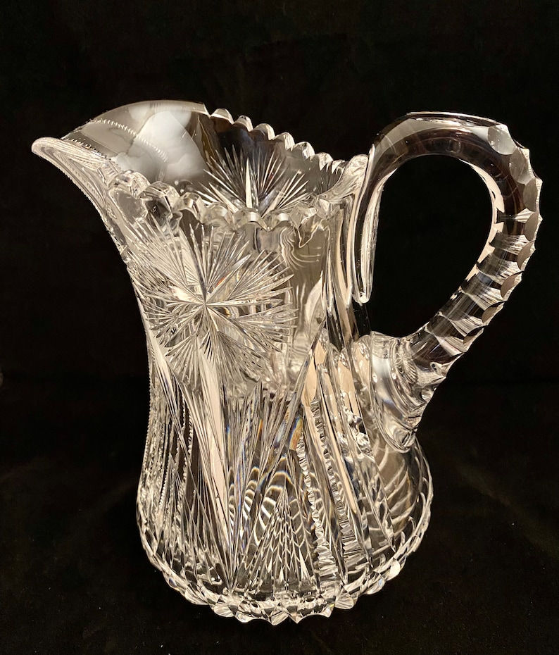 American Brilliant Cut Glass Pitcher Signed Fry - Etsy