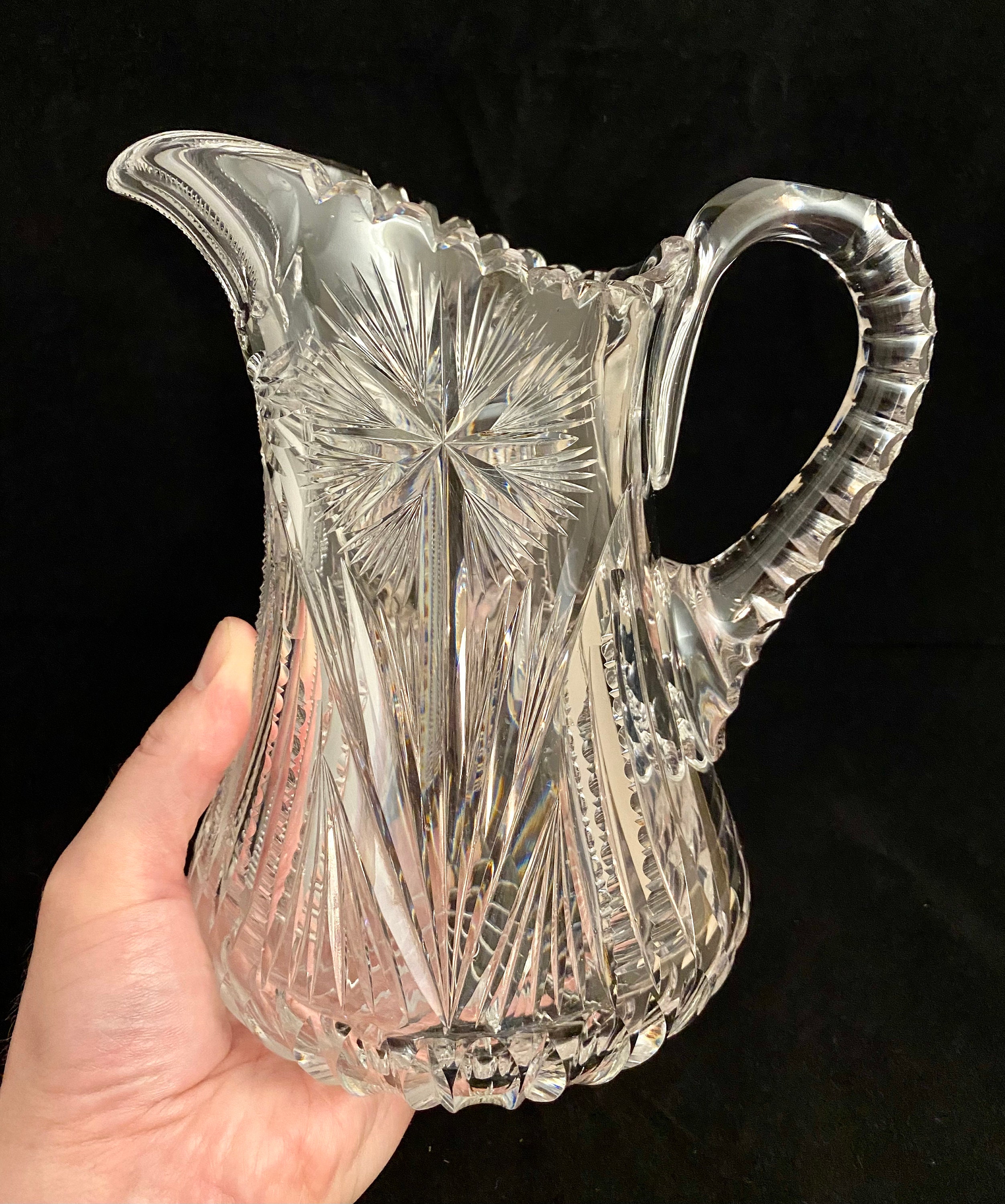 American Brilliant Cut Glass Pitcher Signed Fry - Etsy