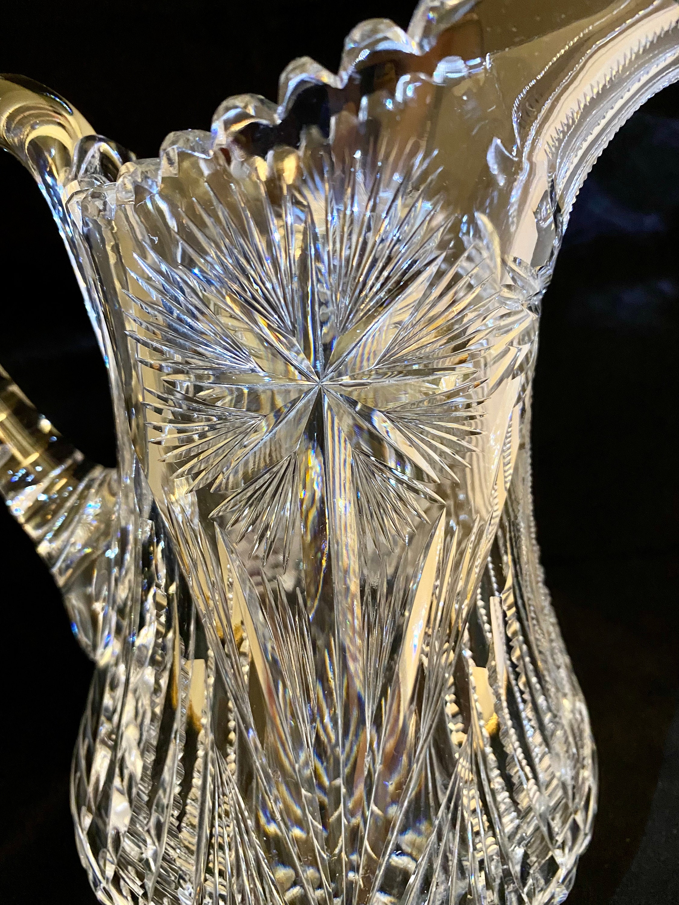 American Brilliant Cut Glass Pitcher Signed Fry - Etsy