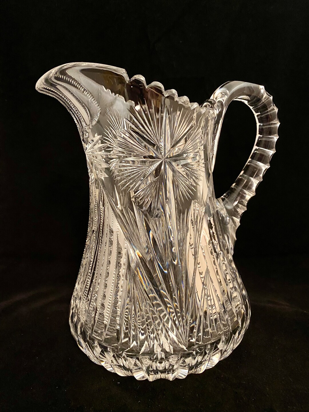American Brilliant Cut Glass Pitcher Signed Fry - Etsy