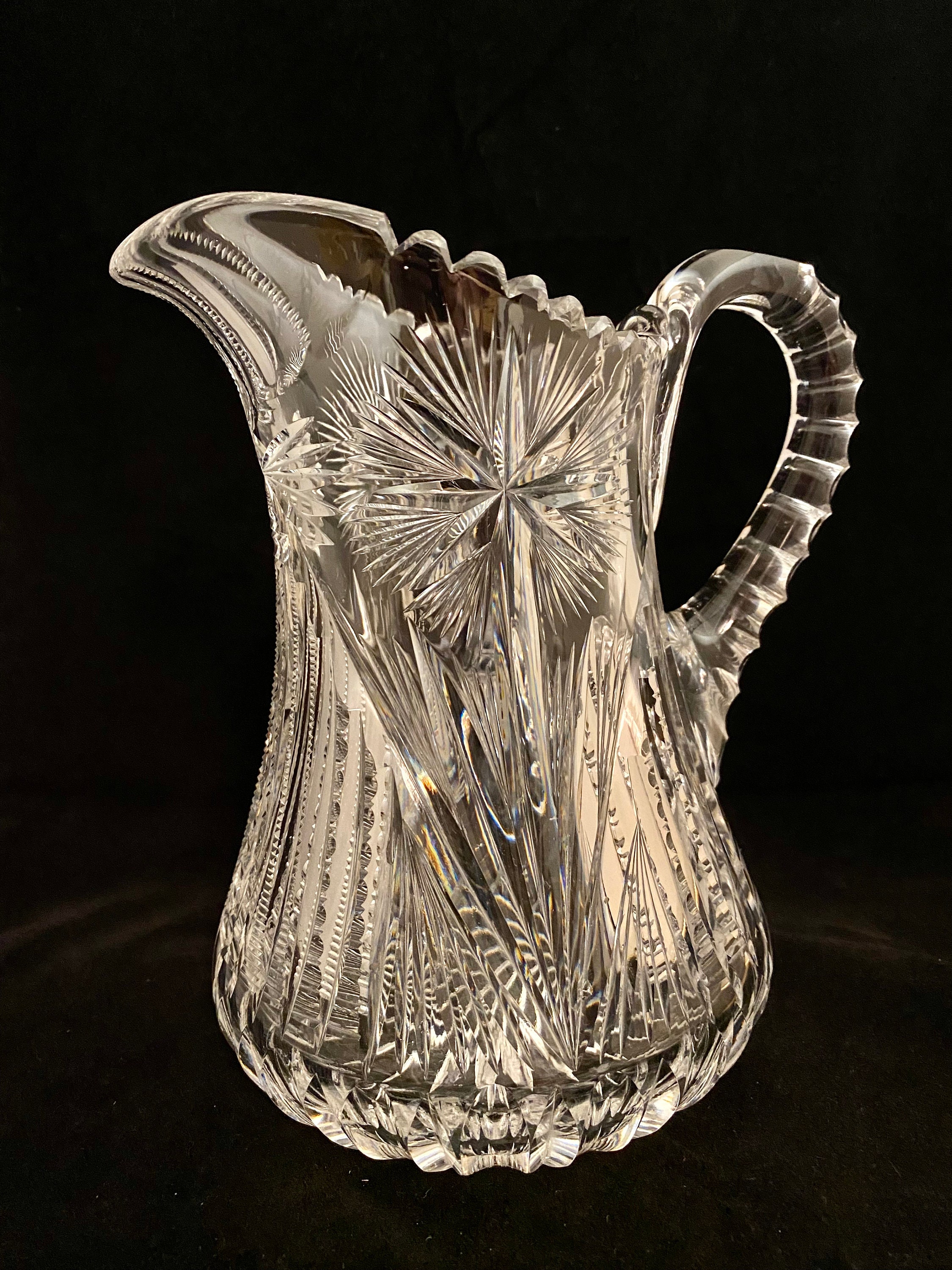 American Brilliant Cut Glass Pitcher Signed Fry - Etsy