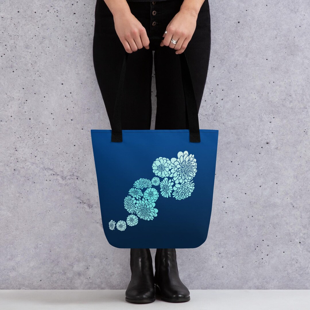 Blue Gradients Floral Tote Bag - Etsy