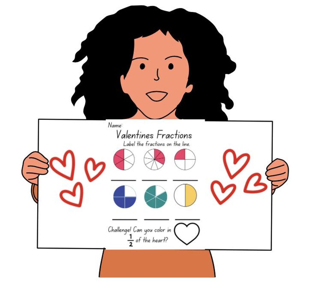 Valentine's Day Fractions Worksheet - Etsy