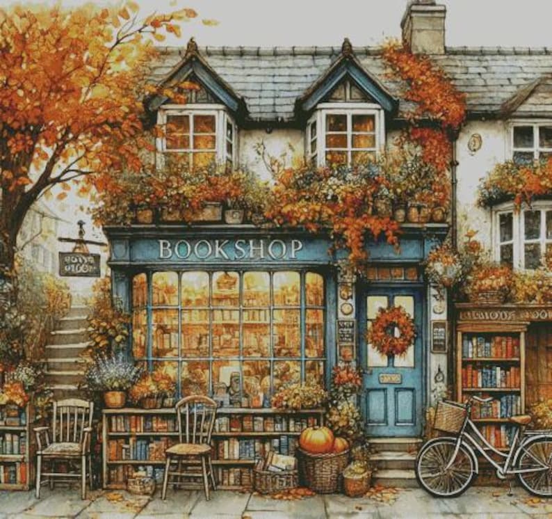 Autumn Bookshop - Full Coverage Cross Stitch Pattern PDF - Etsy