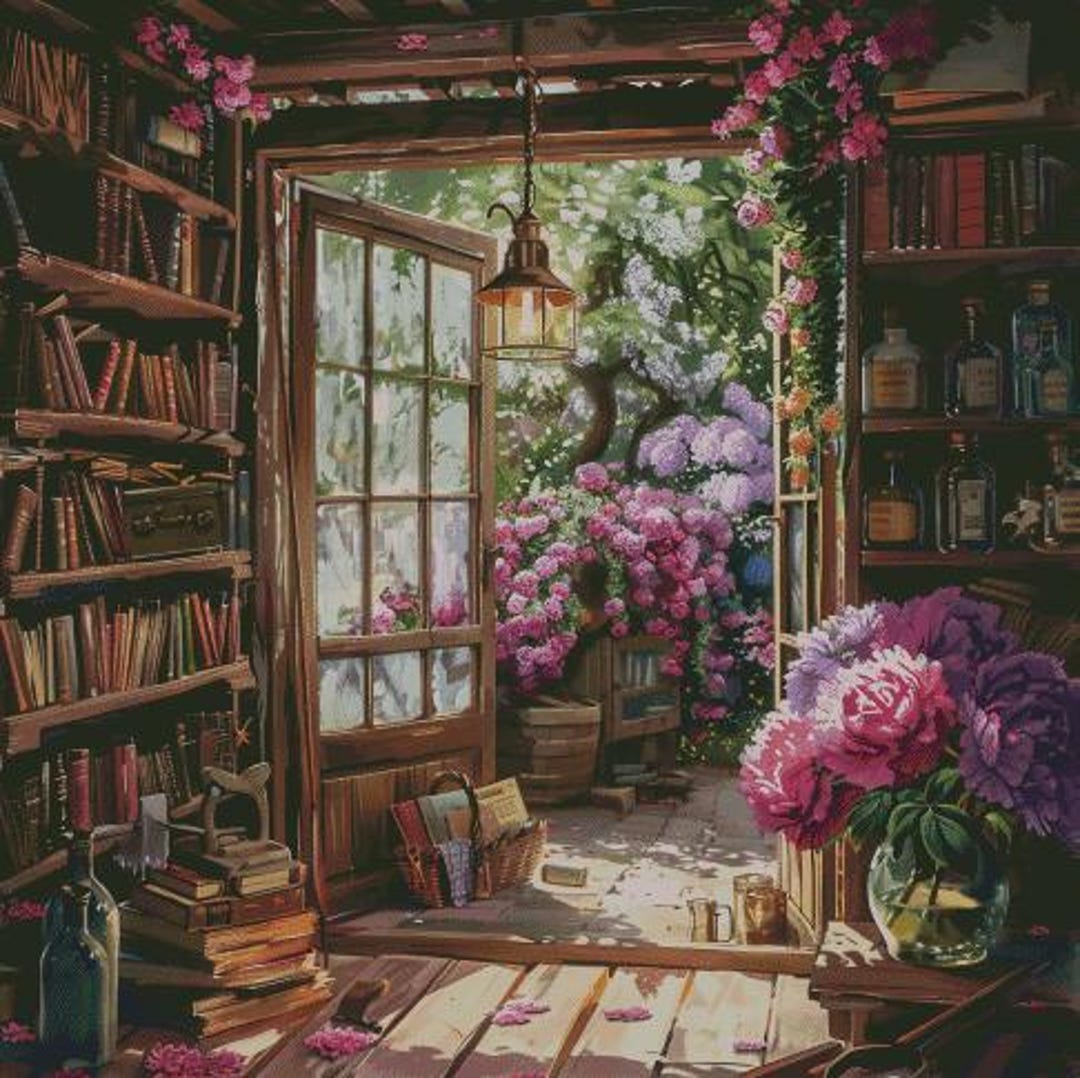 Enchanted Garden Library - Full Coverage Cross Stitch Pattern PDF - Etsy