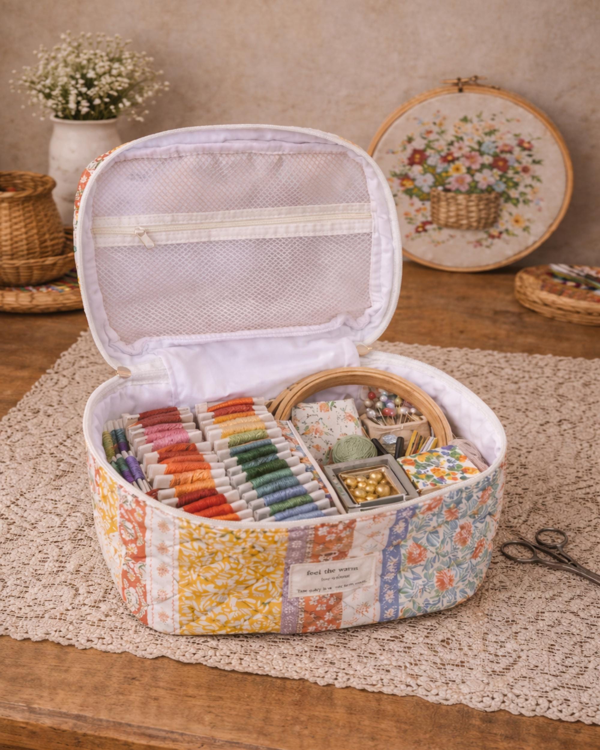 Embroidery Organizer Bag, Sewing Project Bag for Floss & Tools, Quilted ...
